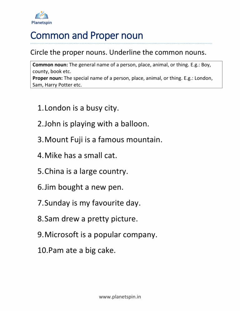 Common and proper nouns worksheets for grade 2 | Planetspin.in