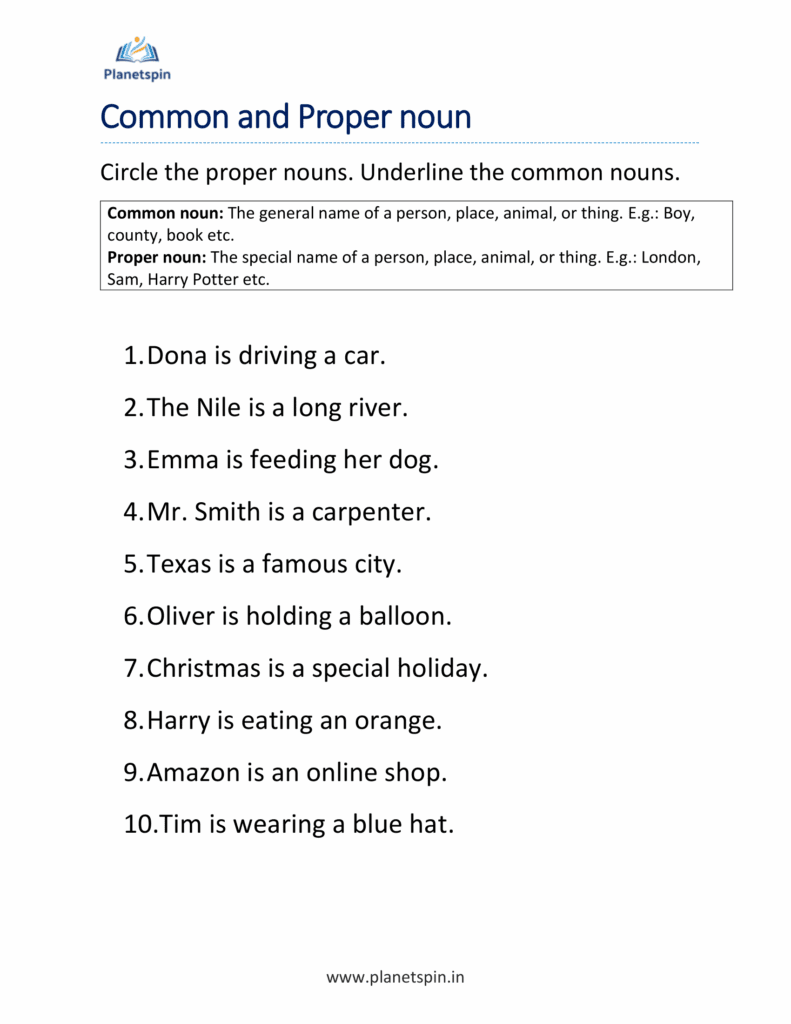 Common and proper nouns worksheets for grade 2 | Planetspin.in