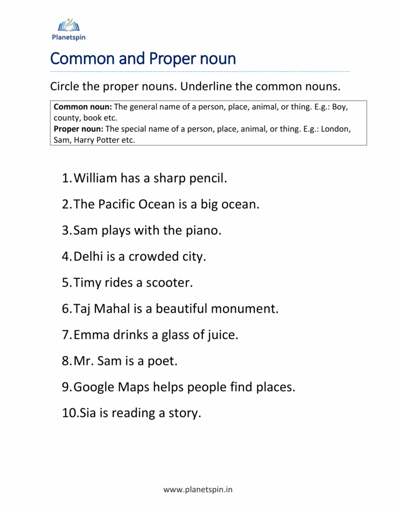 Common and proper nouns worksheets for grade 2 | Planetspin.in