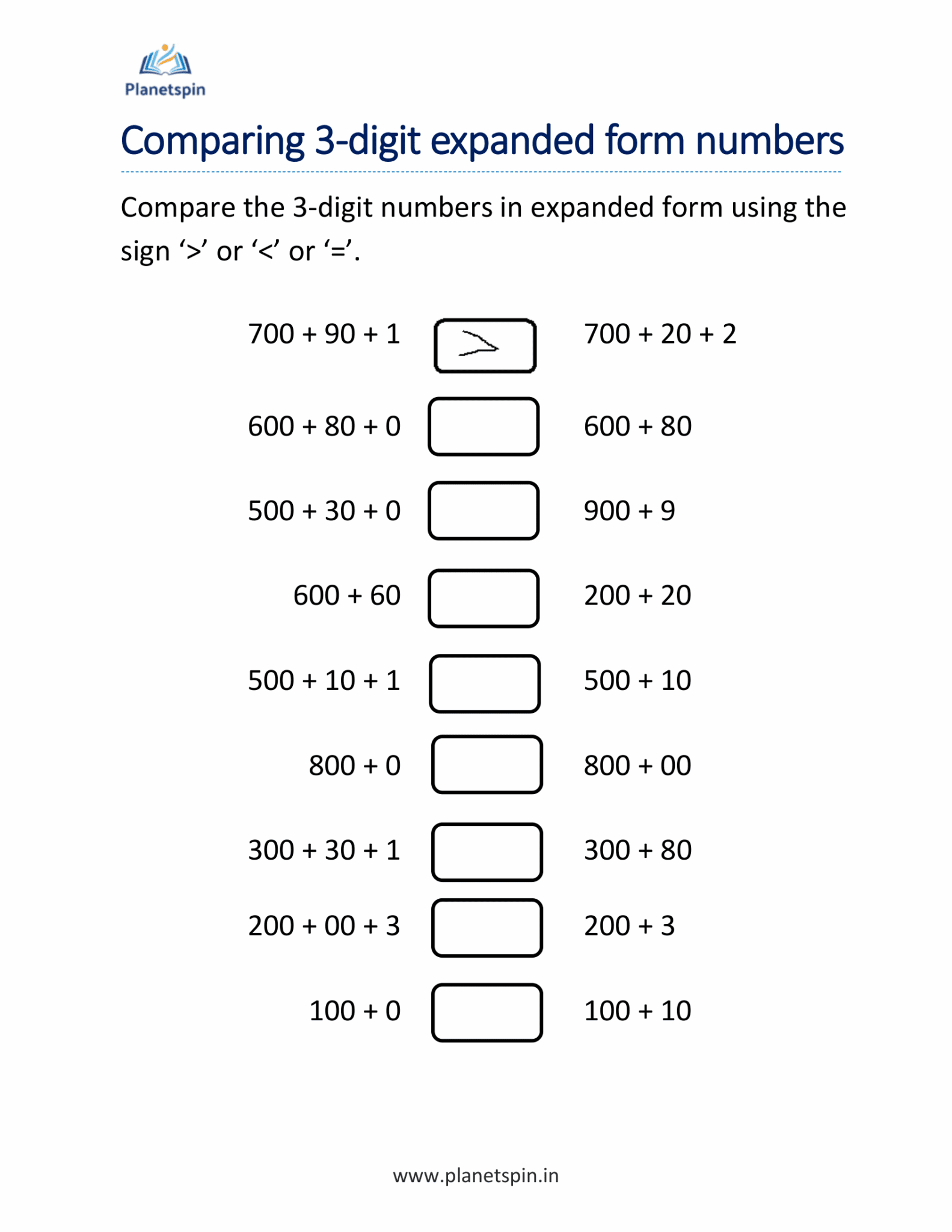 3 digit expanded form worksheet for grade 2 | Planetspin.in