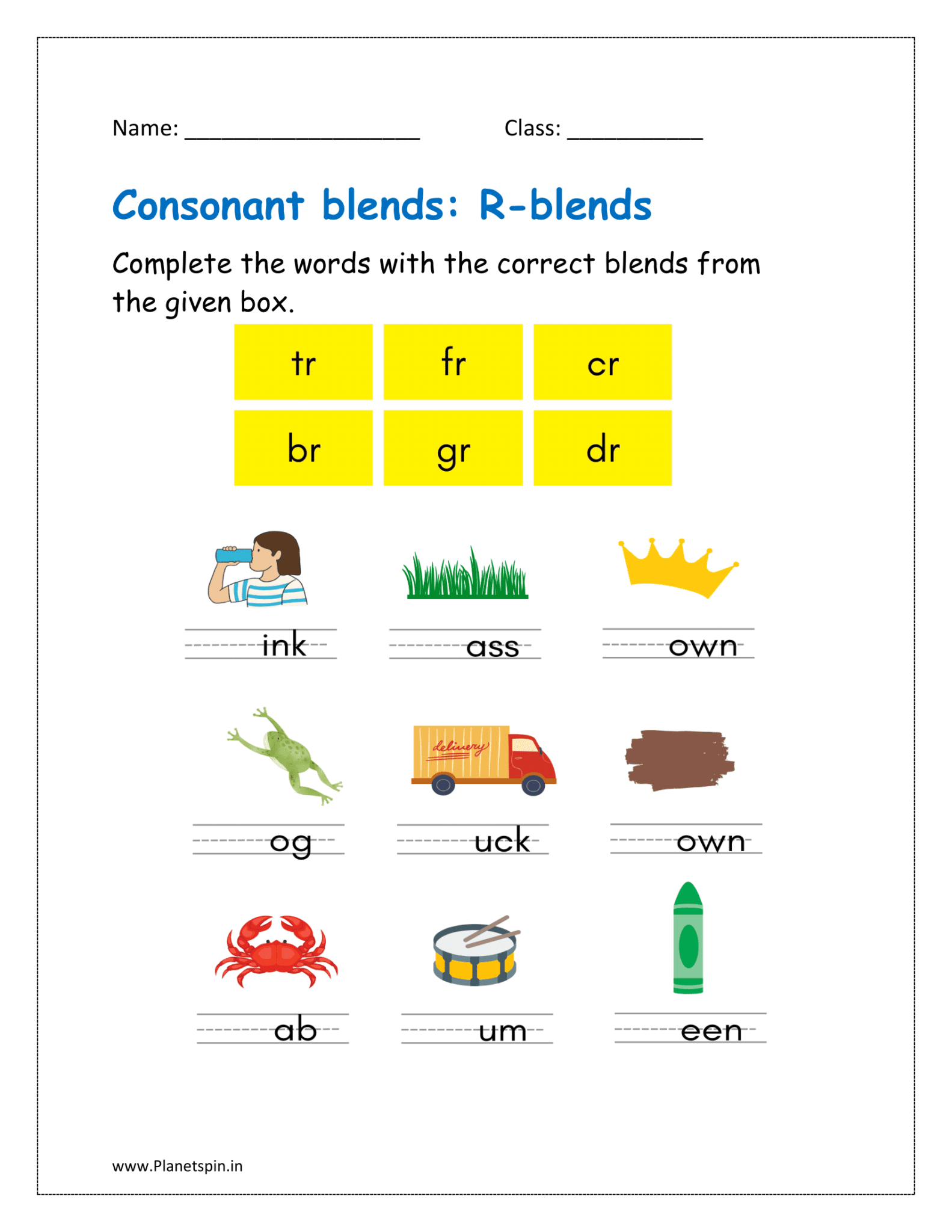 Blend words worksheet for kindergarten | Planetspin.in