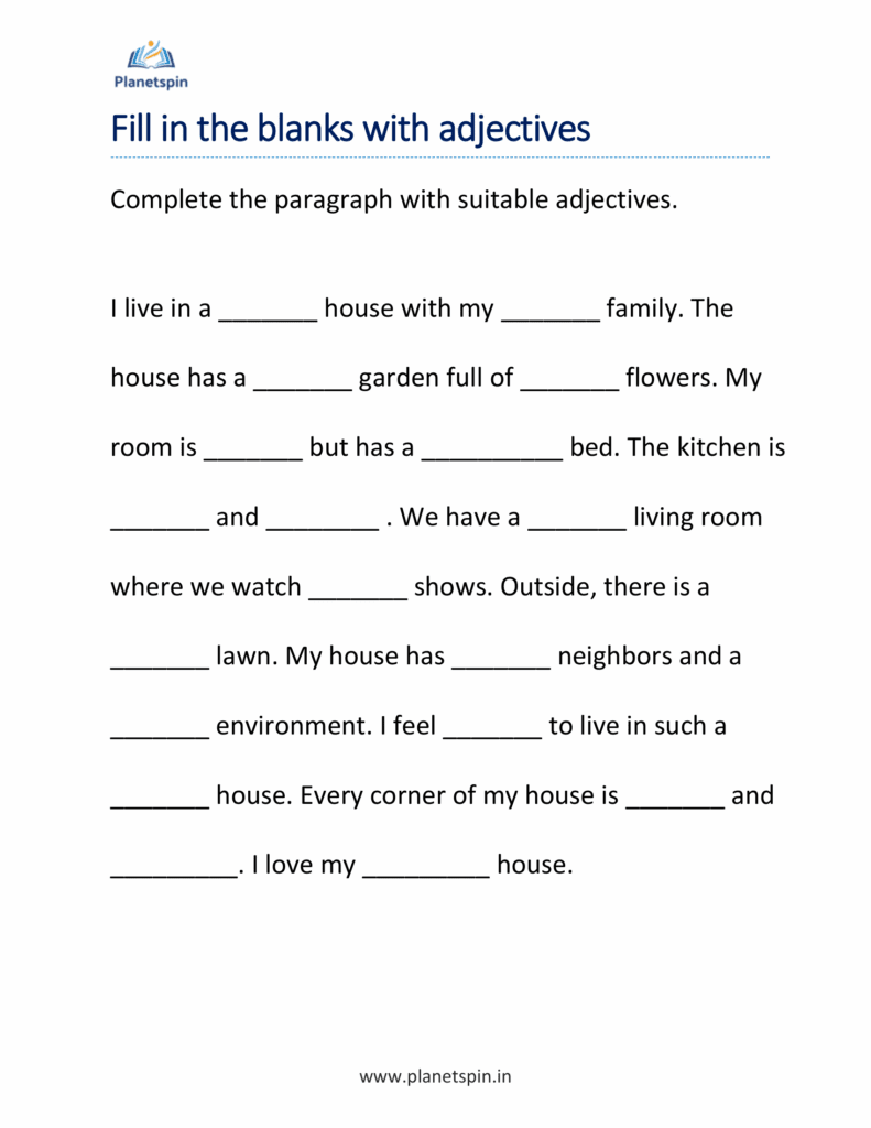 Identify adjectives in a sentence worksheet for grade 2