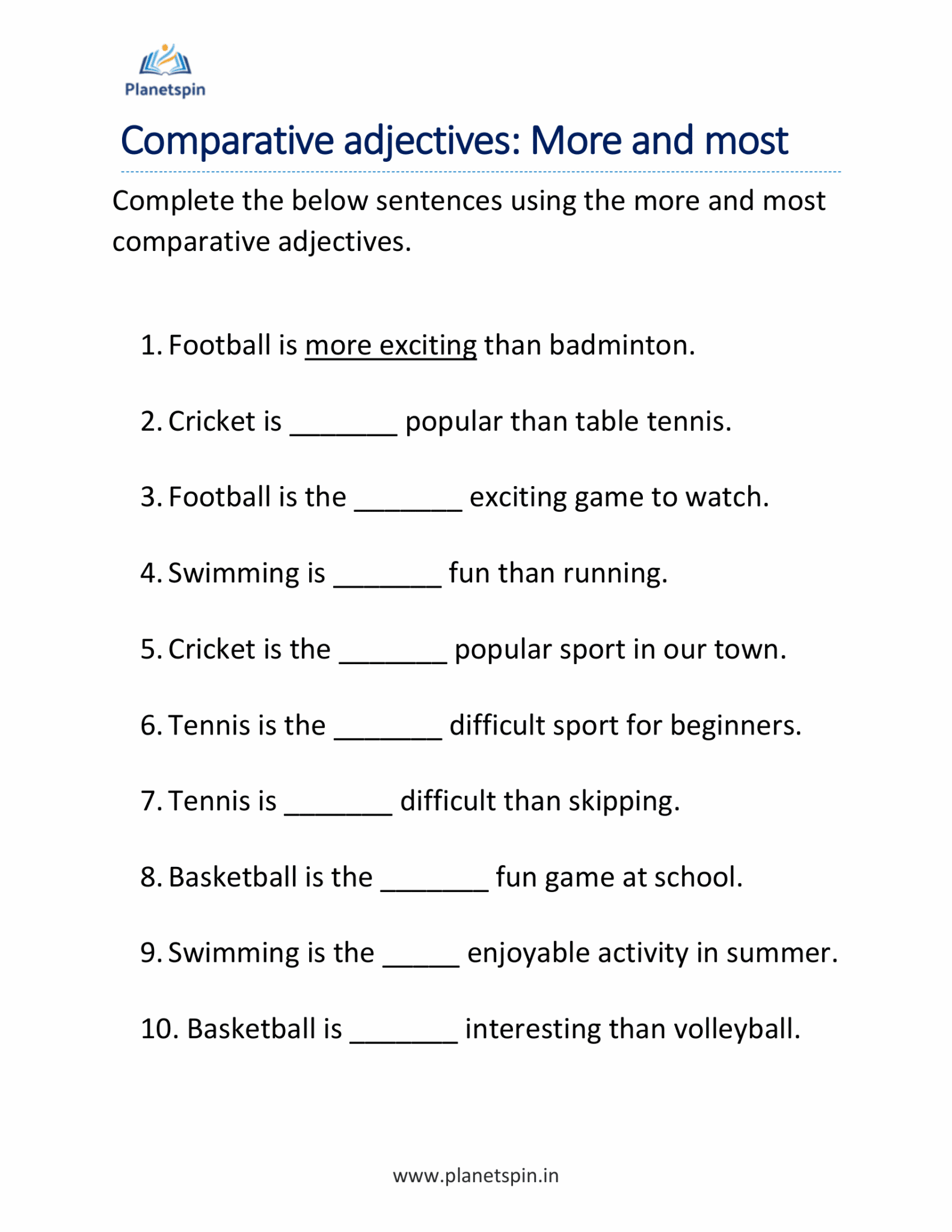Comparative adjectives worksheet for grade 2 | Planetspin.in