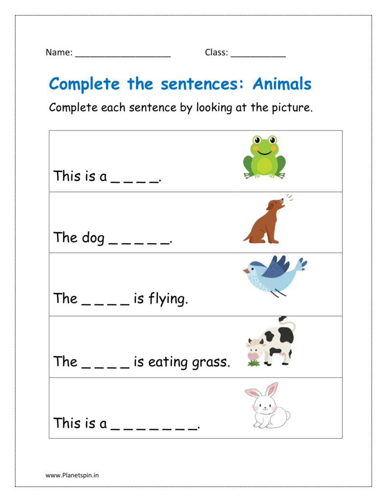 Complete the sentence worksheet | Planetspin.in