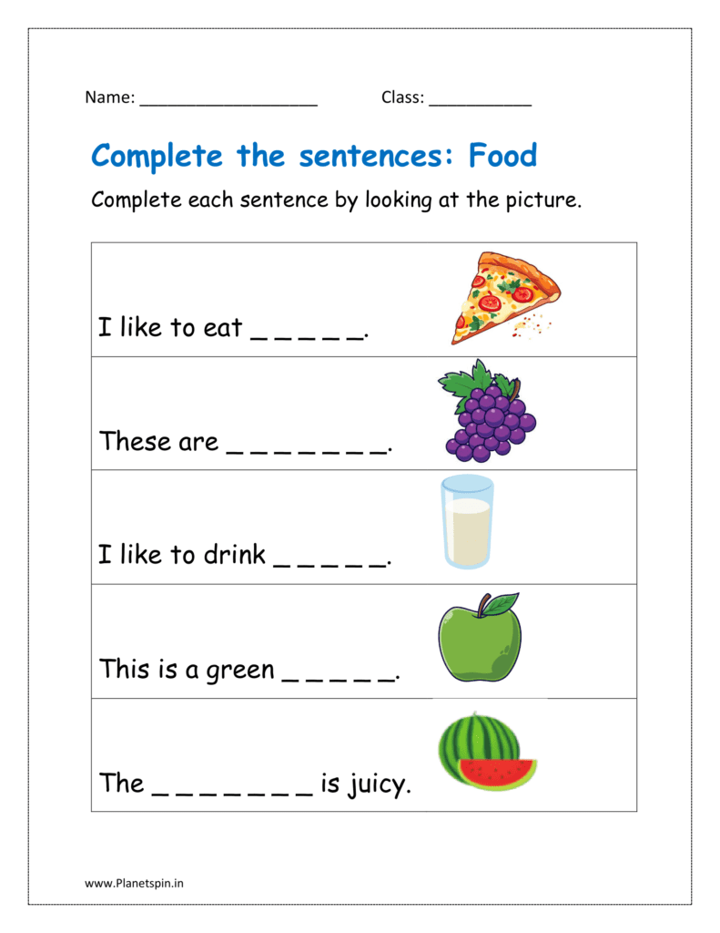 Complete the sentence worksheet | Planetspin.in