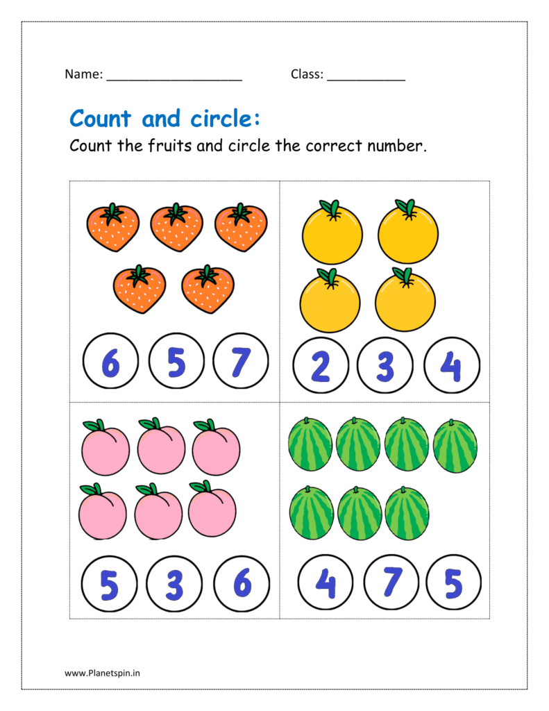 Circle the correct number of objects worksheets | Planetspin.in