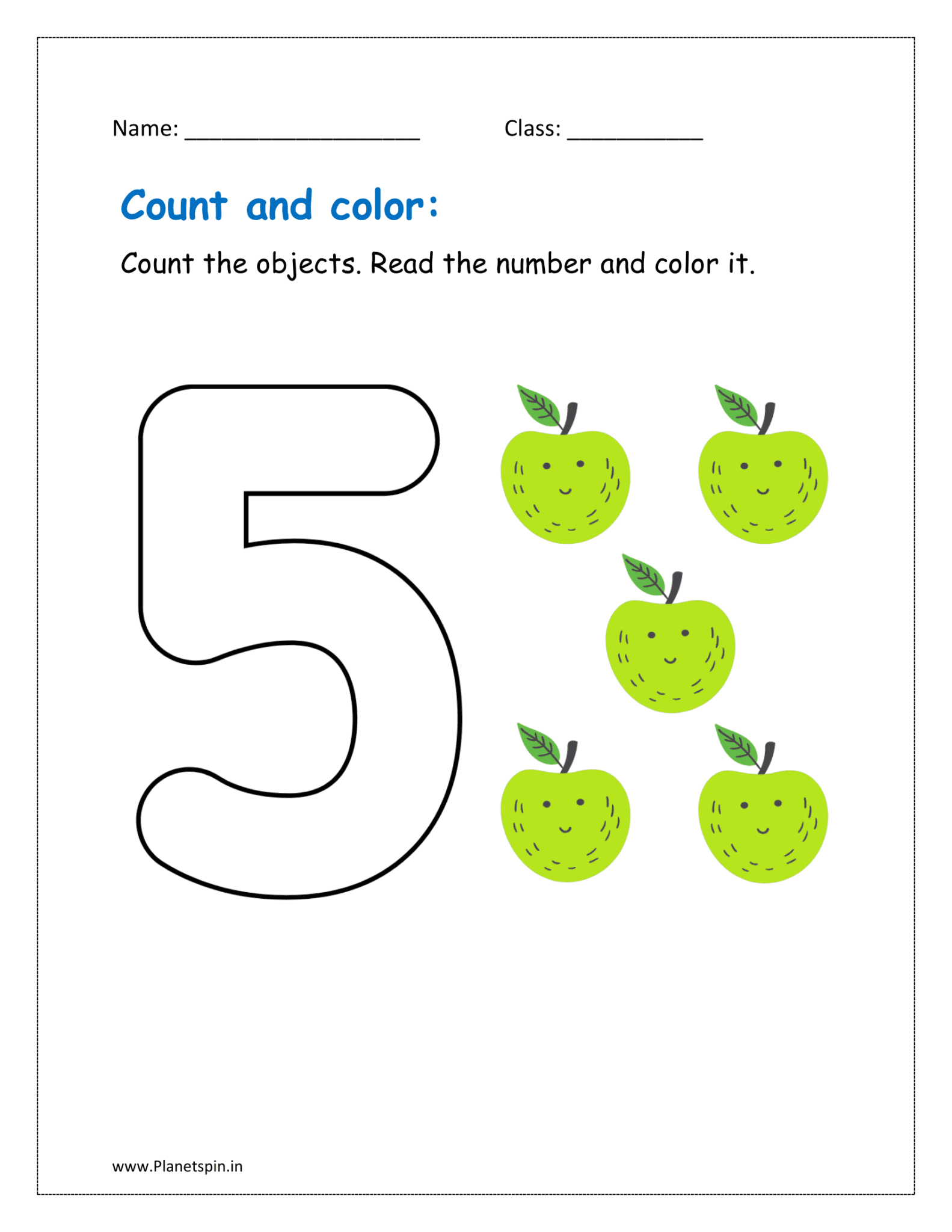 Count and color worksheets for kindergarten | Planetspin.in