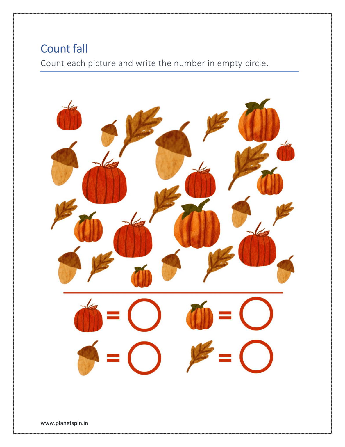 Count the pictures and write the number worksheet | Planetspin.in