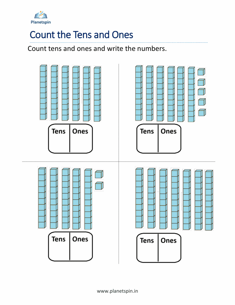 Counting tens and ones worksheets for kindergarten | Planetspin.in