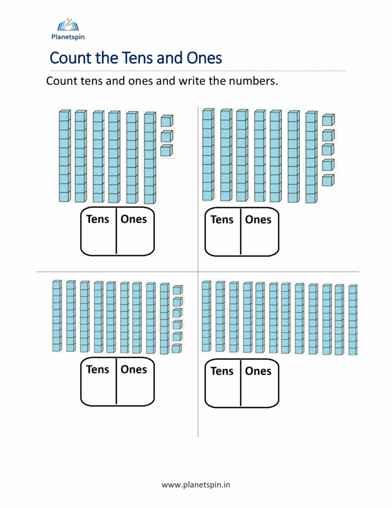 Counting tens and ones worksheets for kindergarten | Planetspin.in