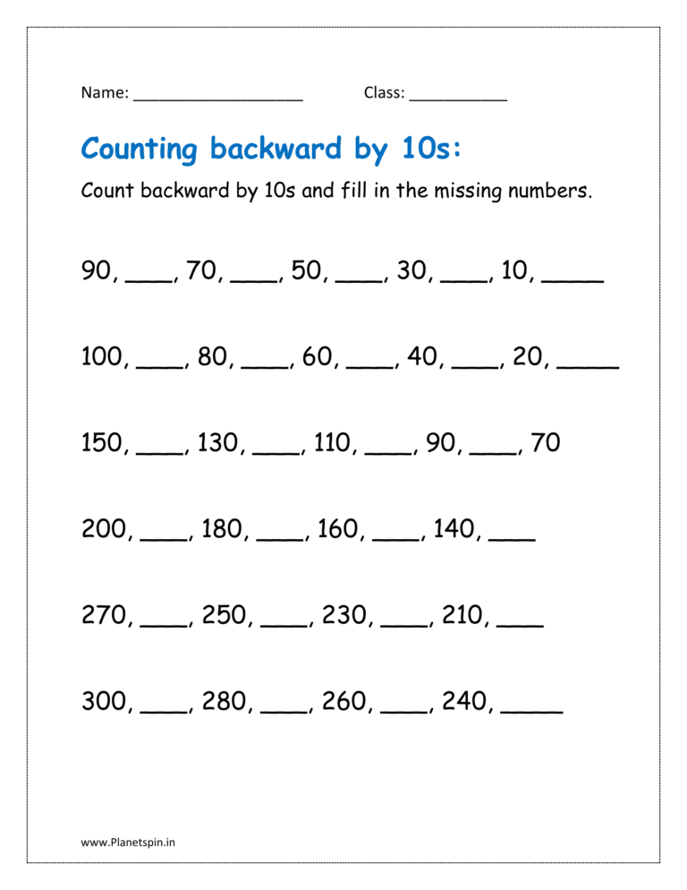 Counting backwards worksheets grade 1 | Planetspin.in