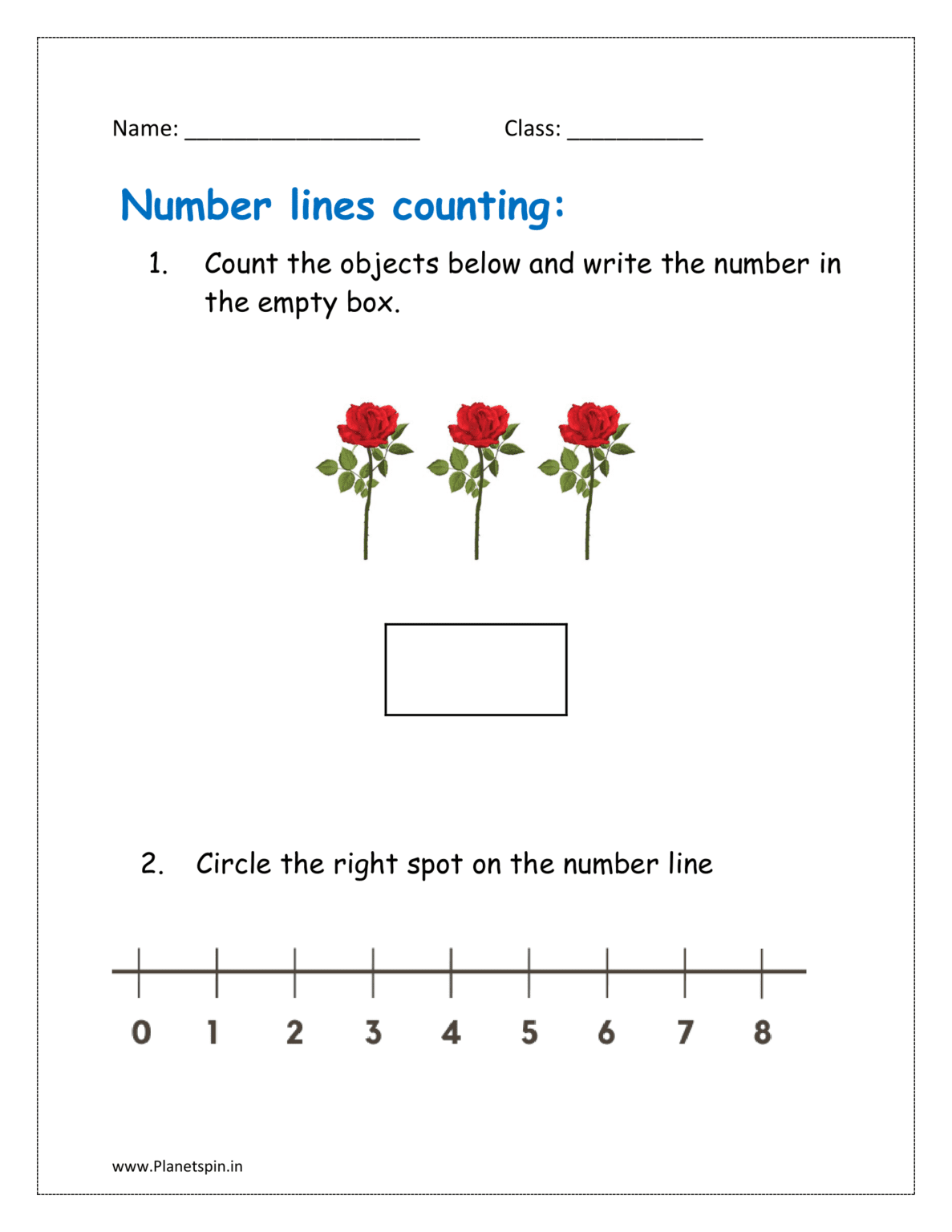 Counting on number line worksheet | Planetspin.in