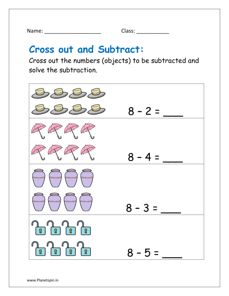 Subtraction cross out worksheet for kindergarten | Planetspin.in