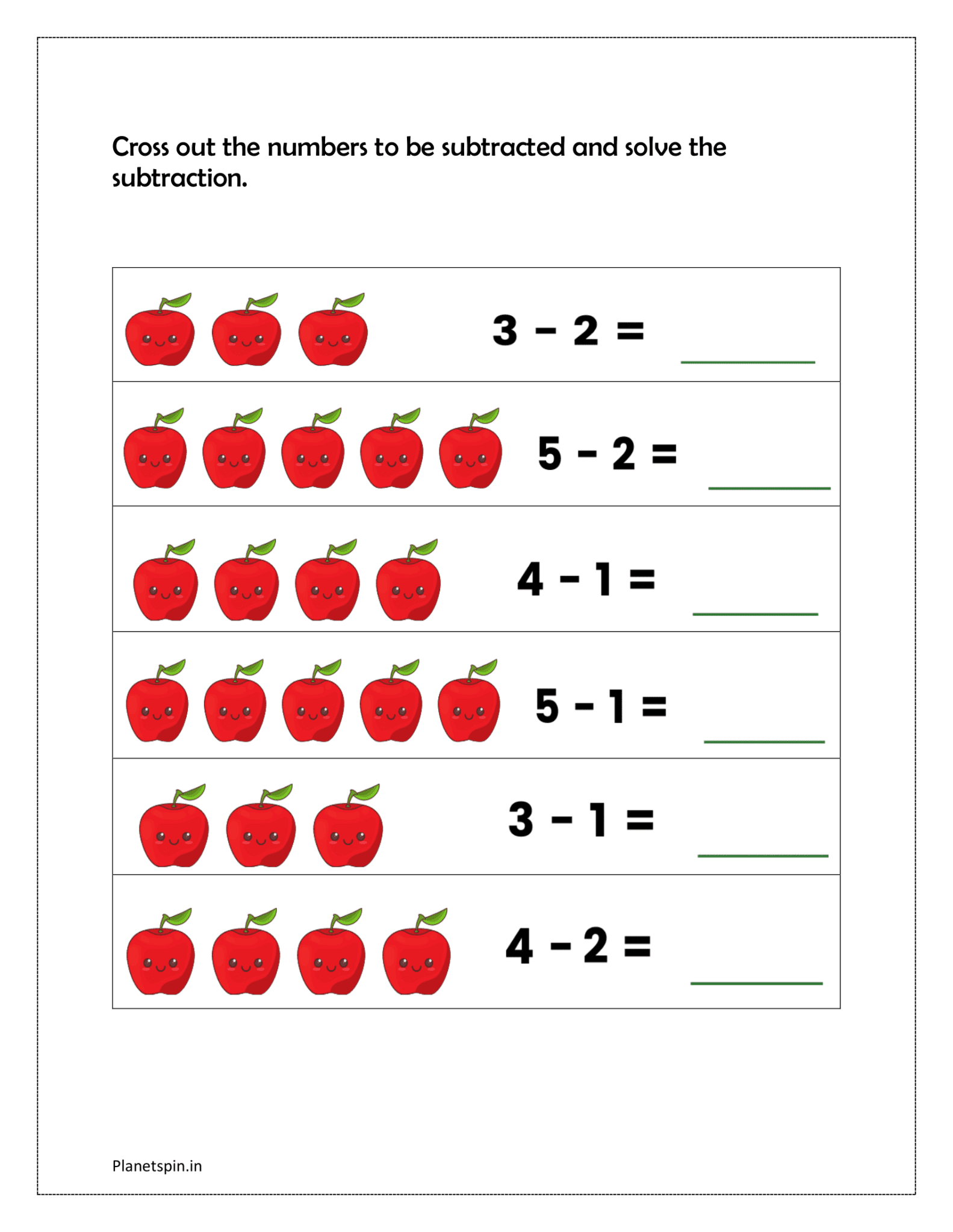 Subtraction cross out worksheet for kindergarten | Planetspin.in