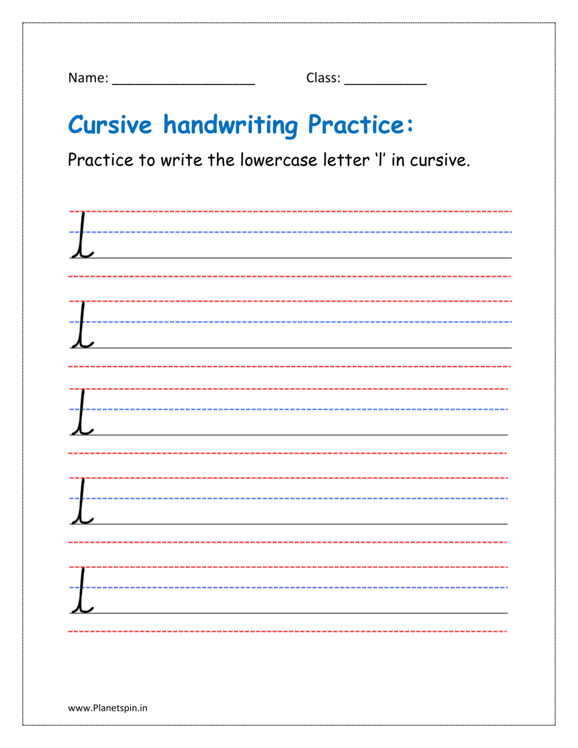 Free printable cursive l worksheet for kids (Free Printable)