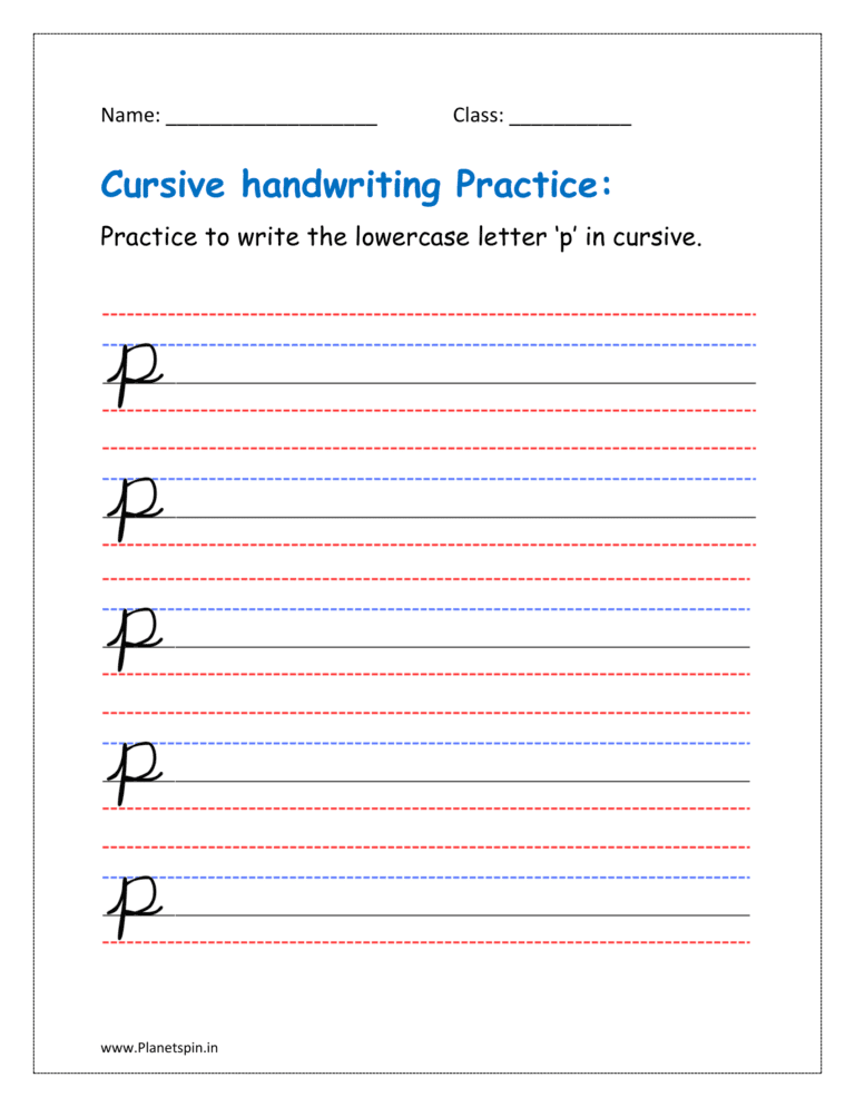 Free printable cursive p worksheet for kids (Free Printable)