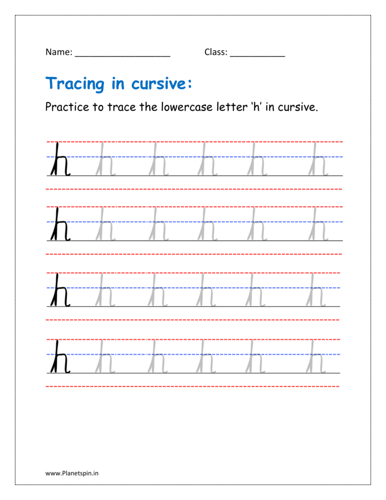 Printable cursive letter h worksheet | Planetspin.in