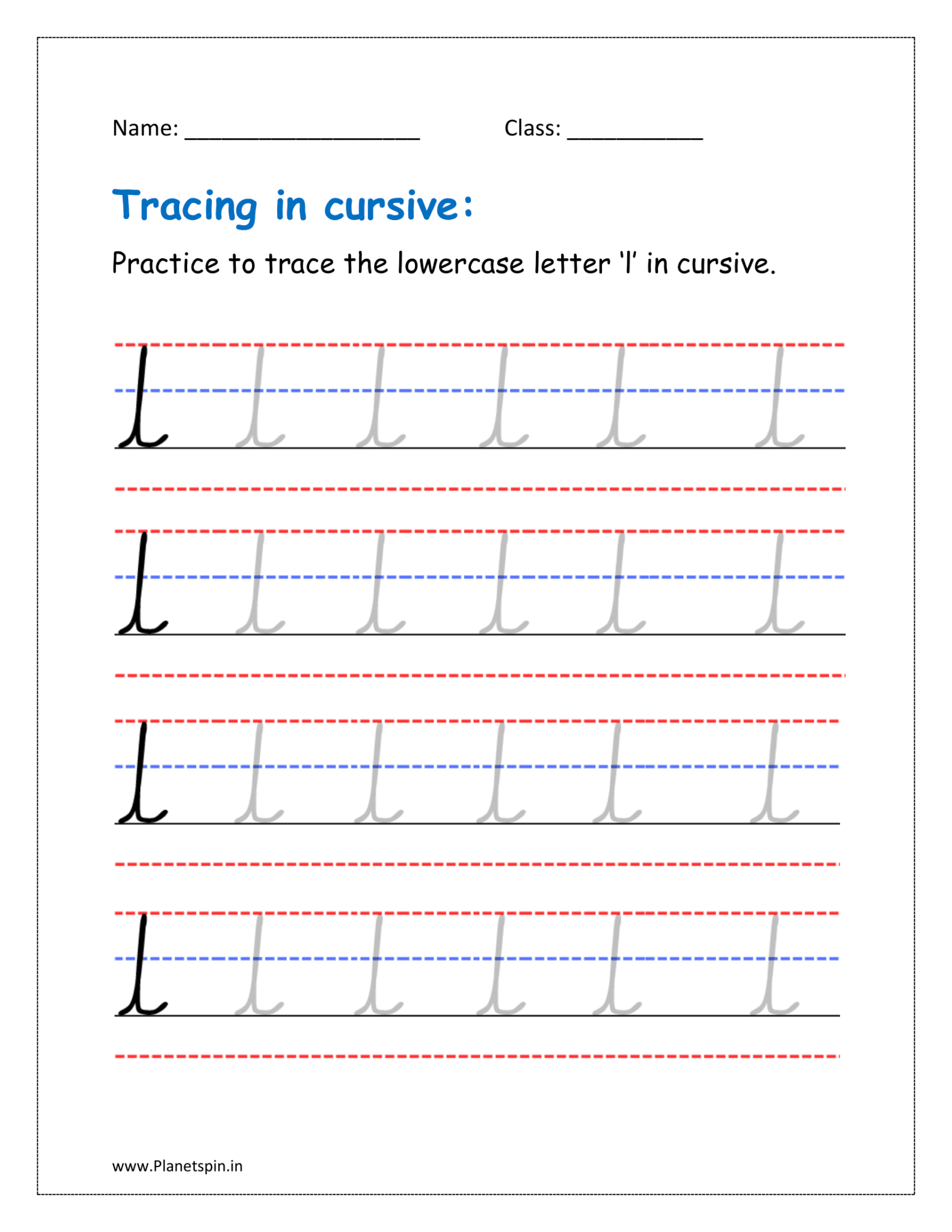 Free printable cursive l worksheet for kids (Free Printable)