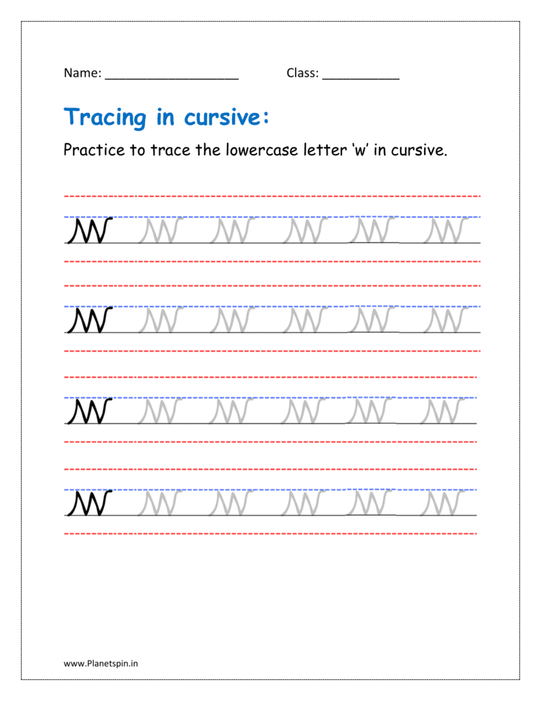 Free printable cursive w worksheet for kids (Free Printable)