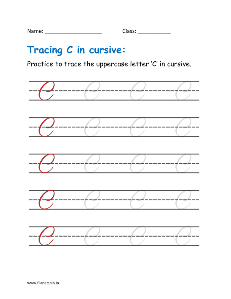 Free printable cursive letter c worksheet PDF