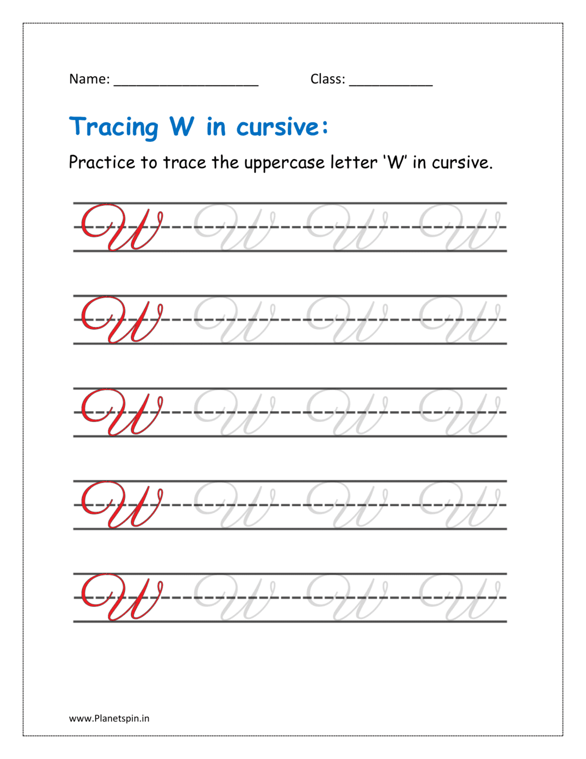 lowercase w in cursive writing worksheets | Planetspin.in