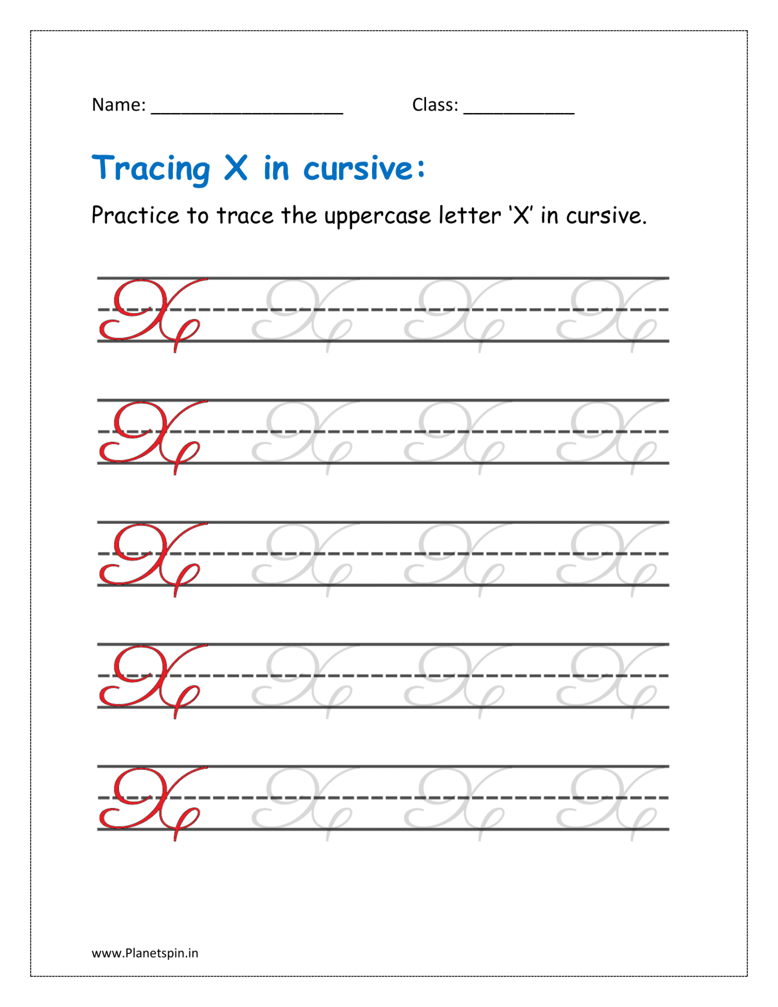 Cursive lowercase x worksheet | Planetspin.in