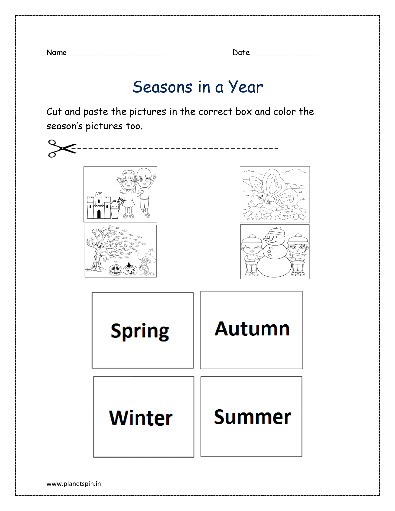 Seasons of the year worksheet for kindergarten | Planetspin.in
