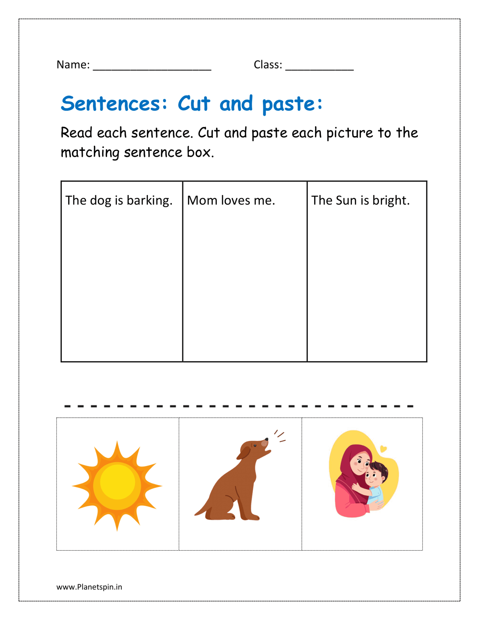 Cut and paste sentence worksheets | Planetspin.in