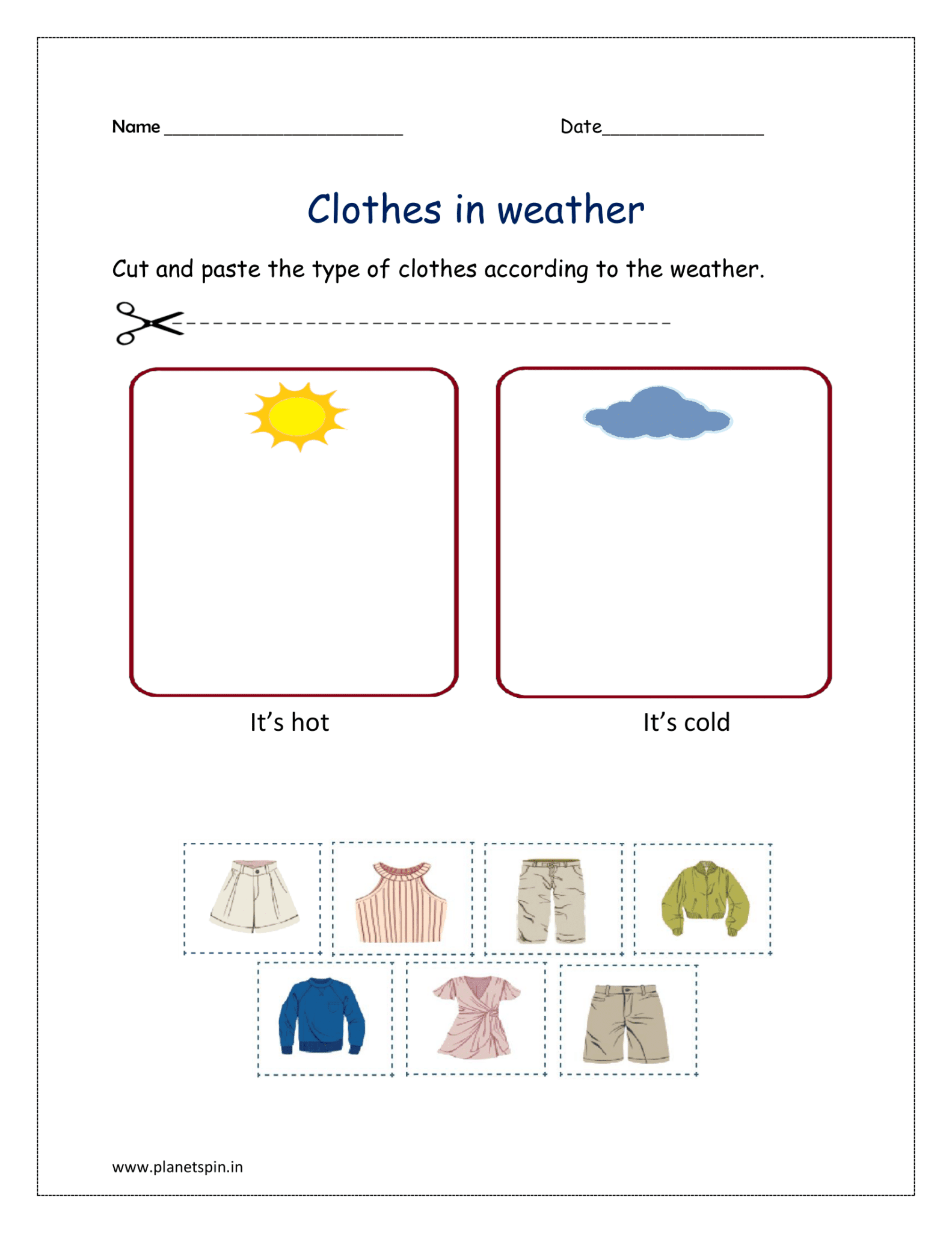 Weather worksheet PDF for kindergarten free | Planetspin.in