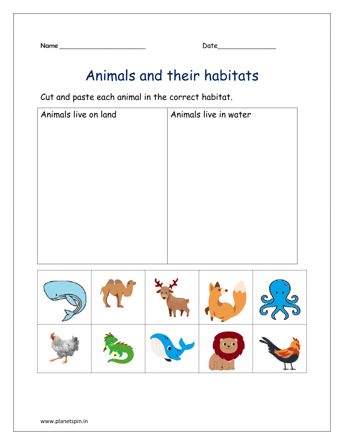 Animals and their homes worksheets PDF | Planetspin.in