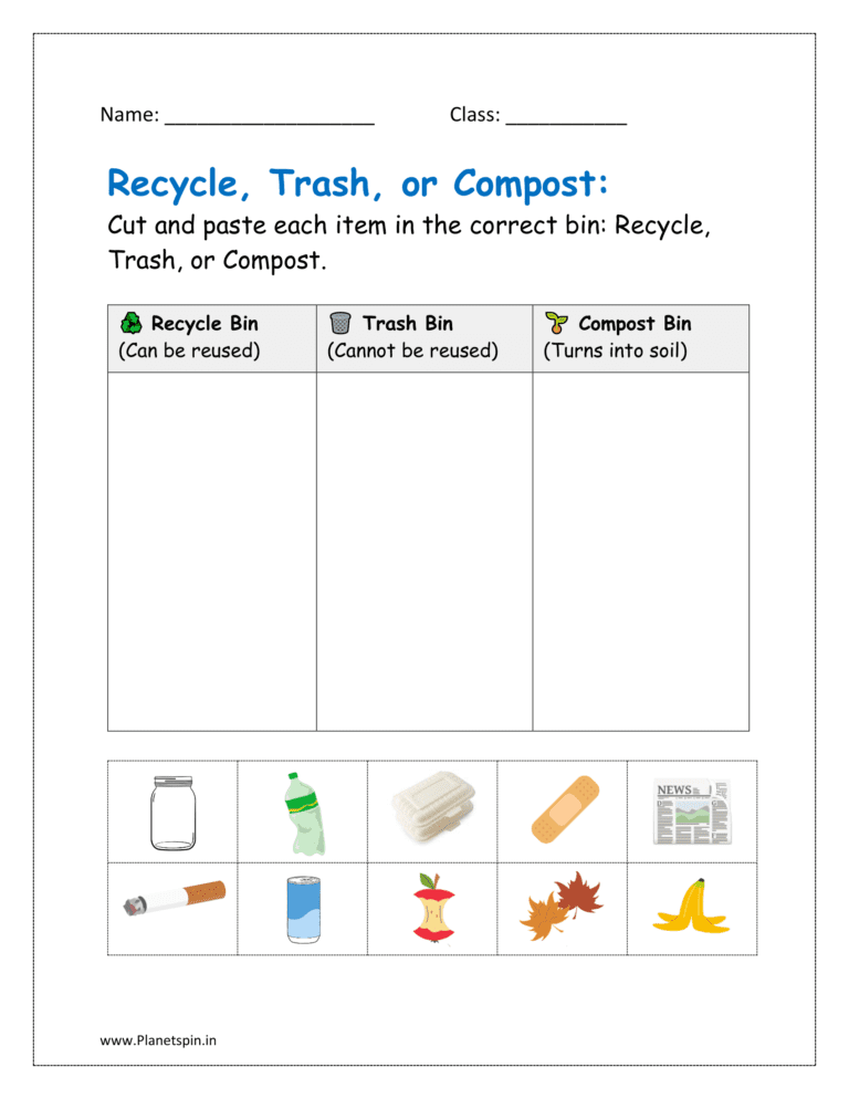 Free printable recycling worksheets for kindergarten