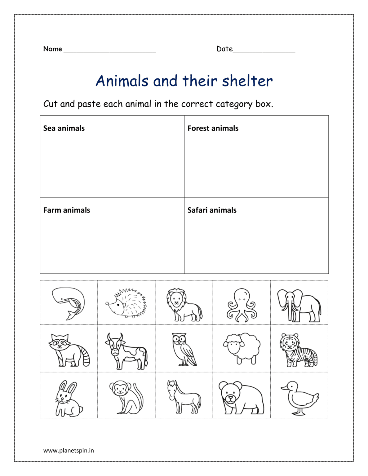 Animals and their homes worksheets PDF | Planetspin.in
