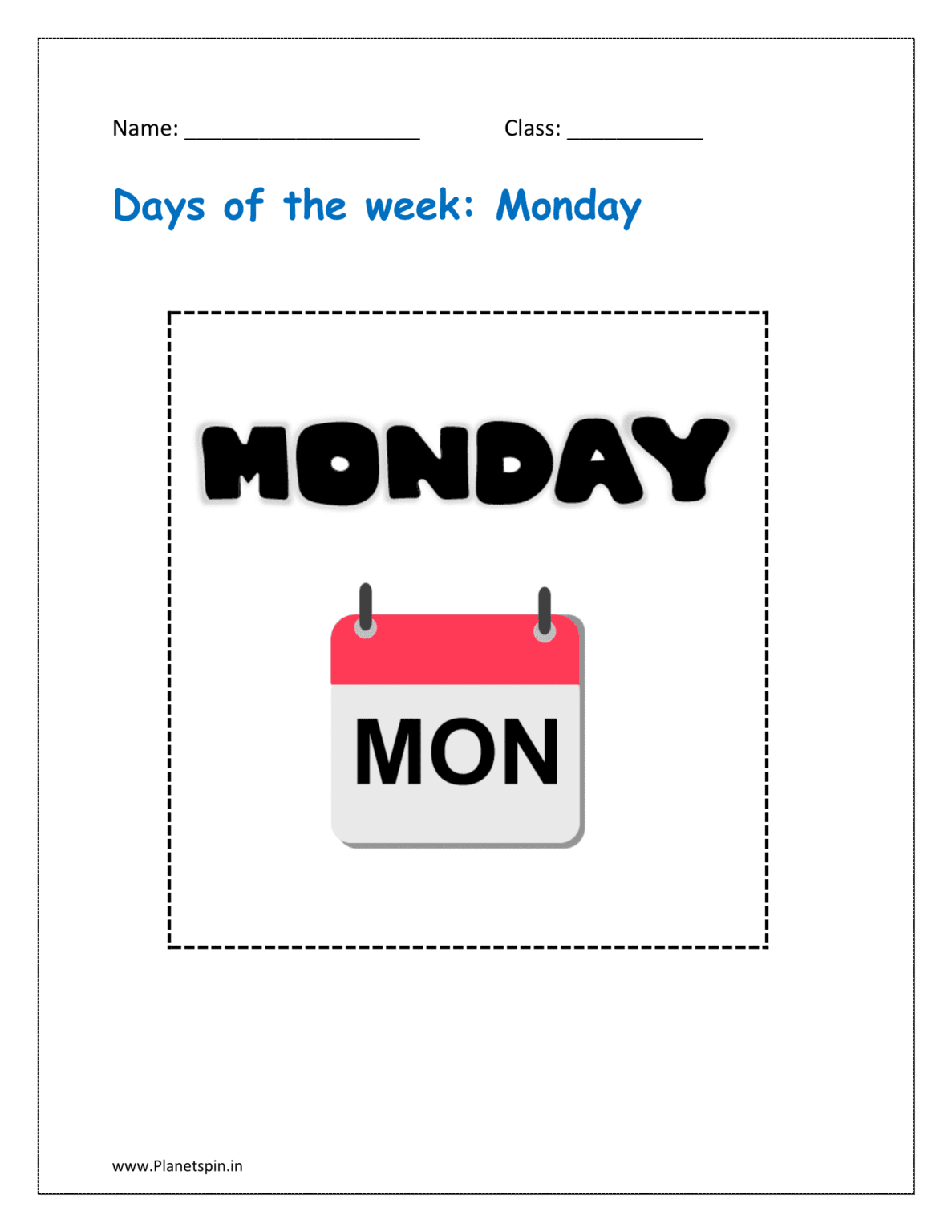 Days of the week flashcards printable free | Planetspin.in