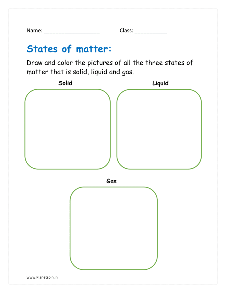 Solid liquid gas worksheet - The States of matter | Planetspin.in