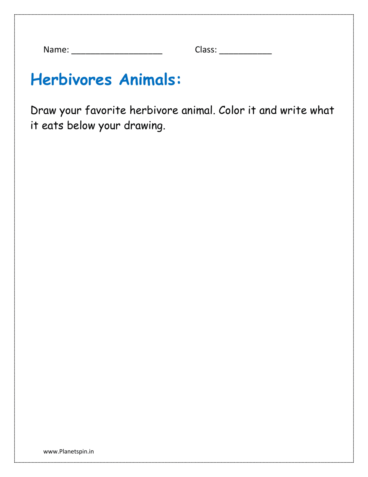 Herbivores animals worksheet for grade 1 | Planetspin.in