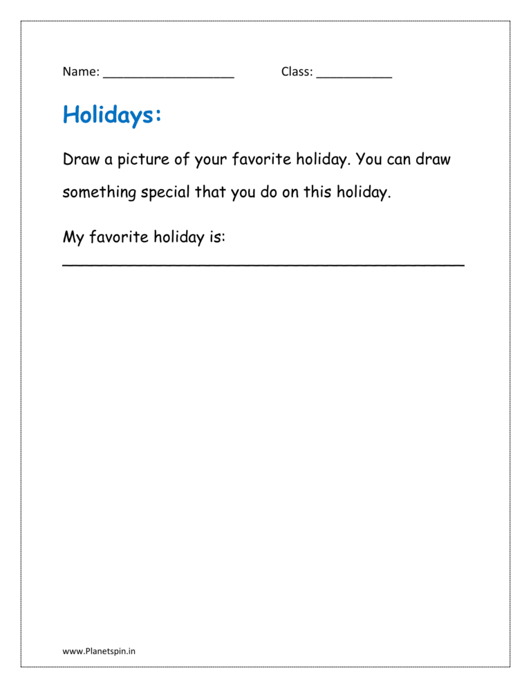 Holiday worksheet for kindergarten | Planetspin.in