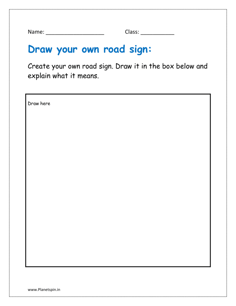 Road signs worksheet for grade 1 | Planetspin.in