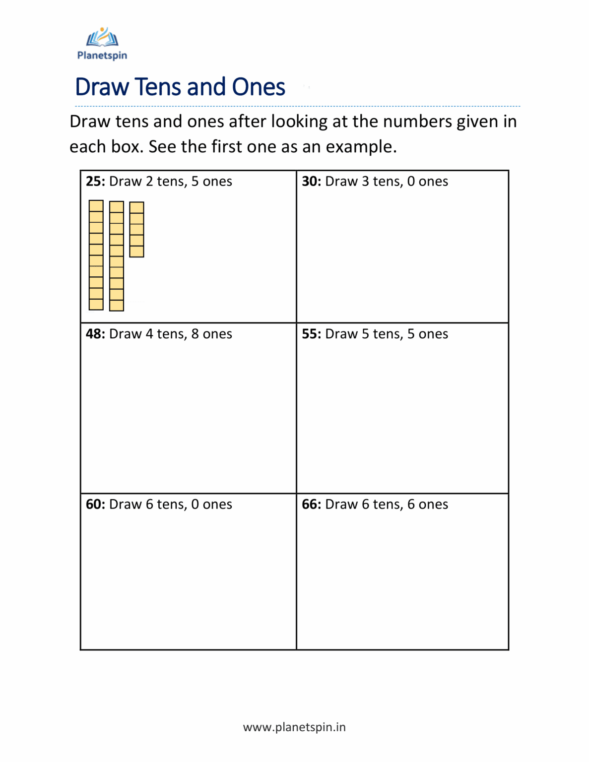 Decomposing numbers into tens and ones worksheets