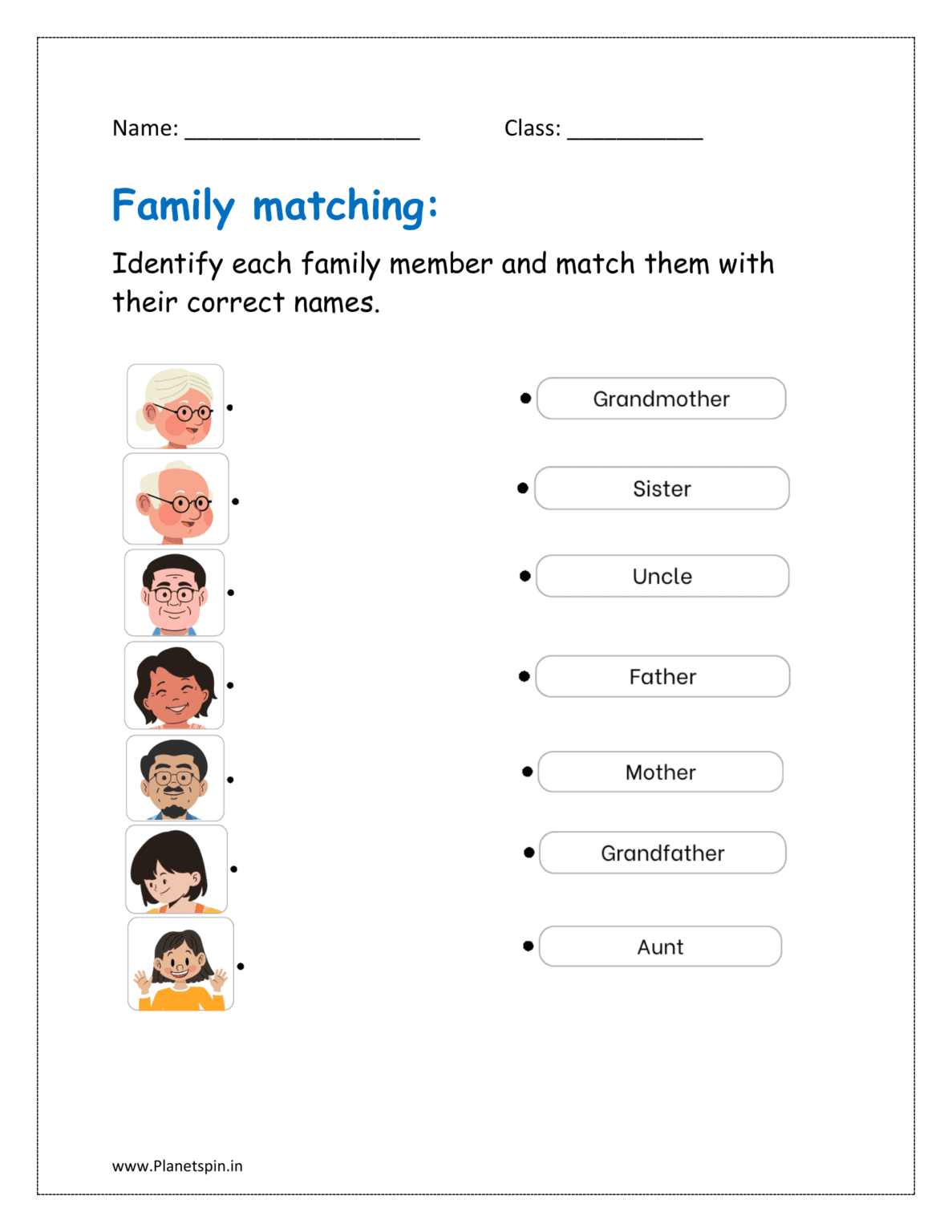 Matching family worksheet for kindergarten | Planetspin.in
