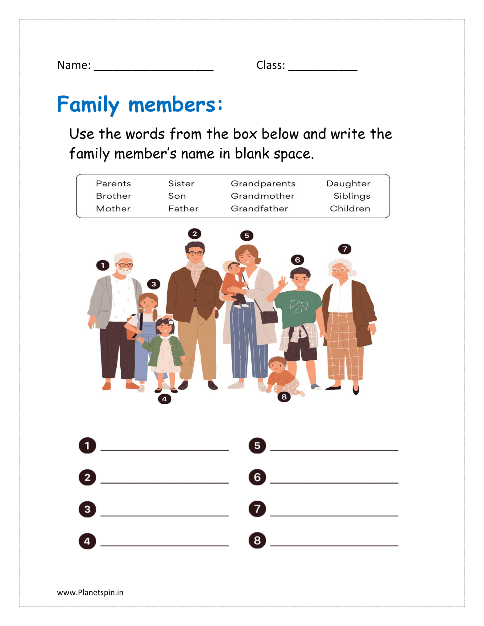 Matching family worksheet for kindergarten | Planetspin.in