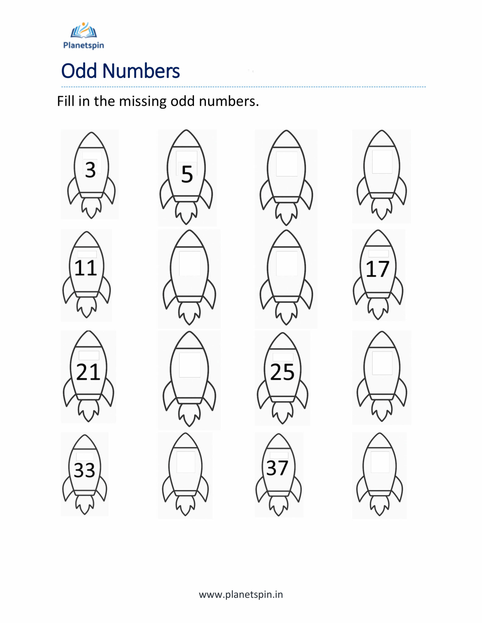 Odd numbers worksheet for kindergarten | Planetspin.in