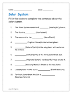 Solar system worksheet PDF for grade 1 | Planetspin.in