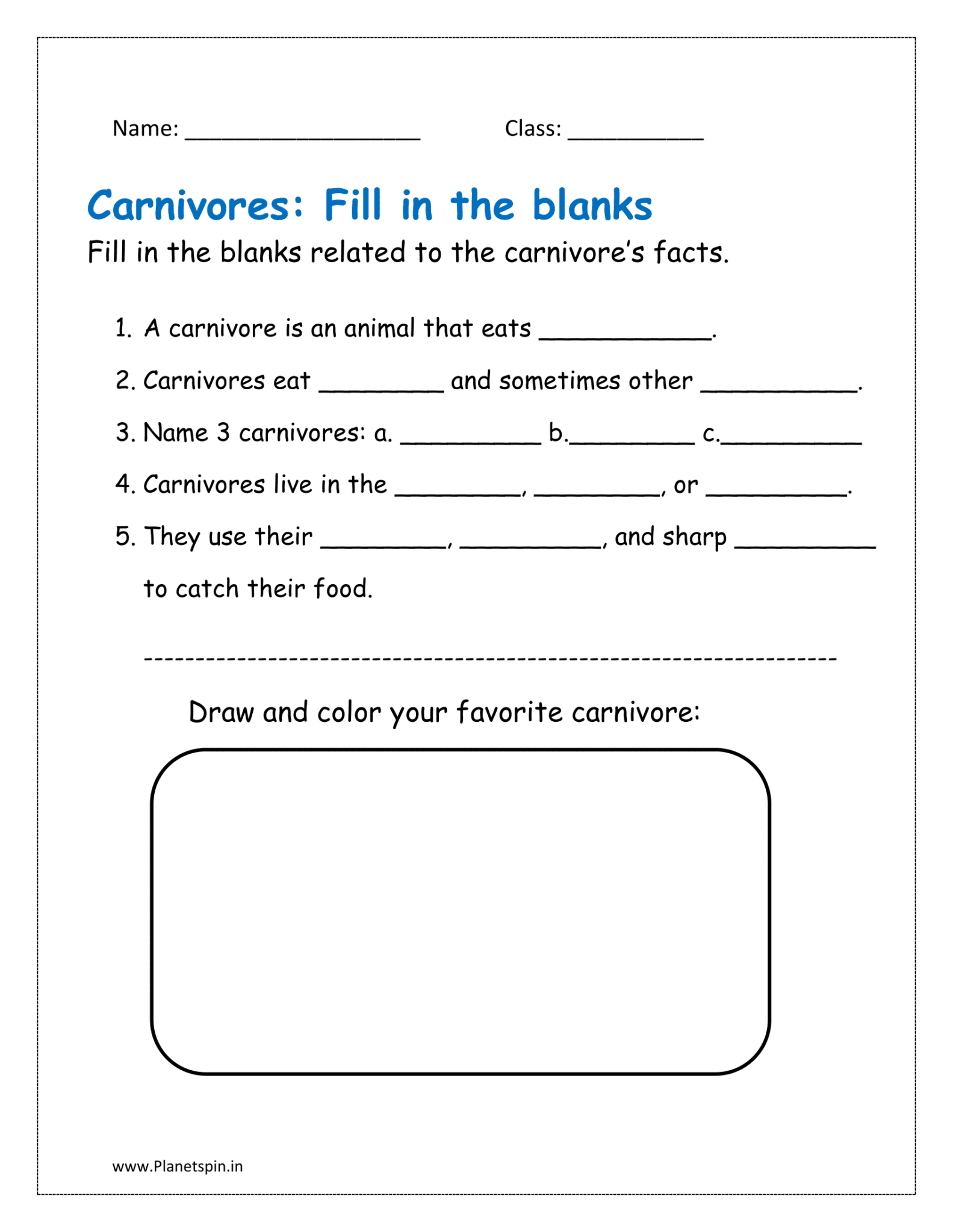 Carnivore worksheet for grade 1 pdf | Planetspin.in