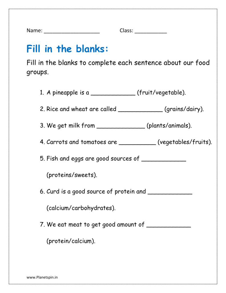 Food we eat class 1 worksheet | Planetspin.in