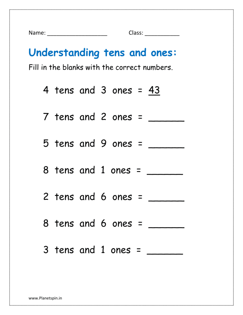 Tens and ones worksheet for grade 1 | Planetspin.in