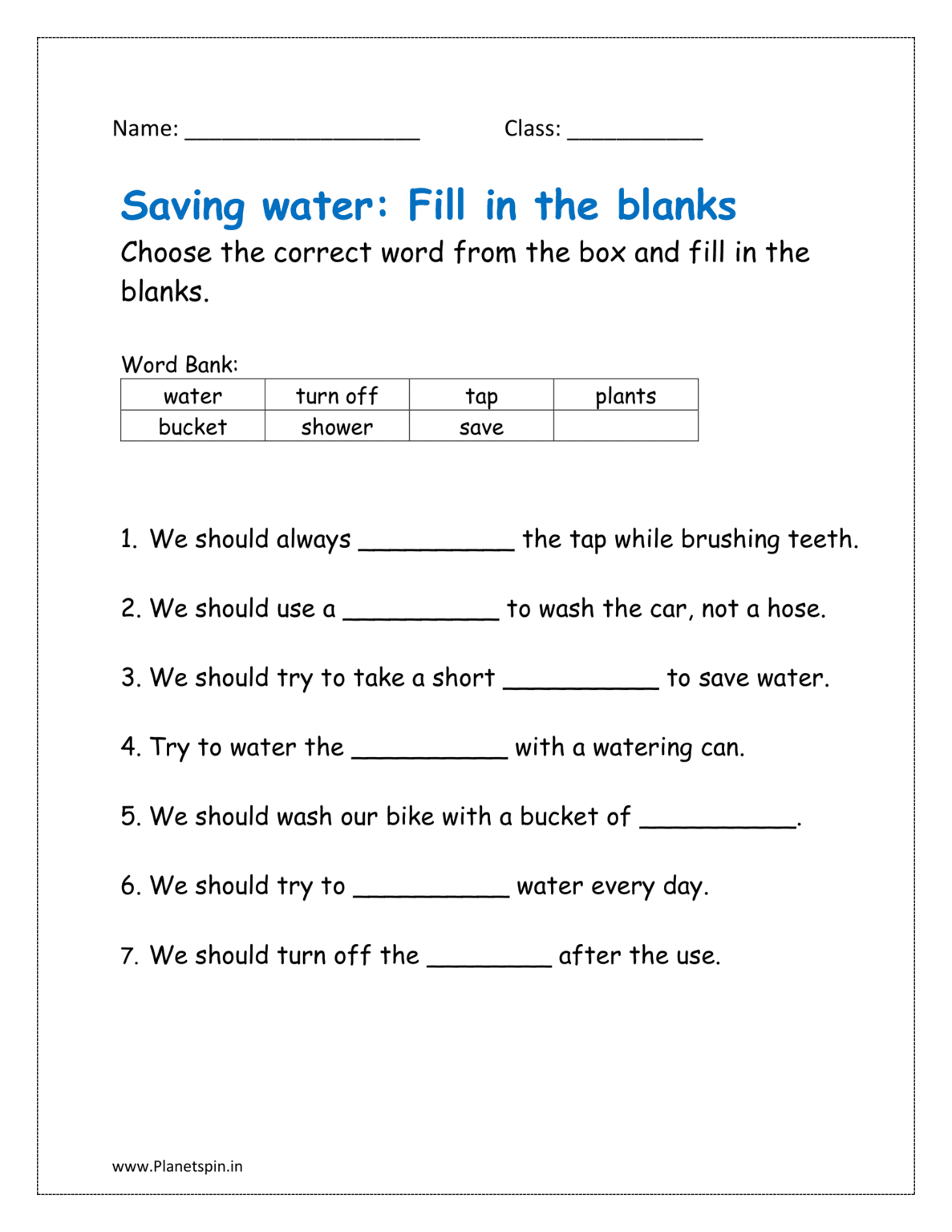 Save water worksheet for grade 1 pdf | Planetspin.in
