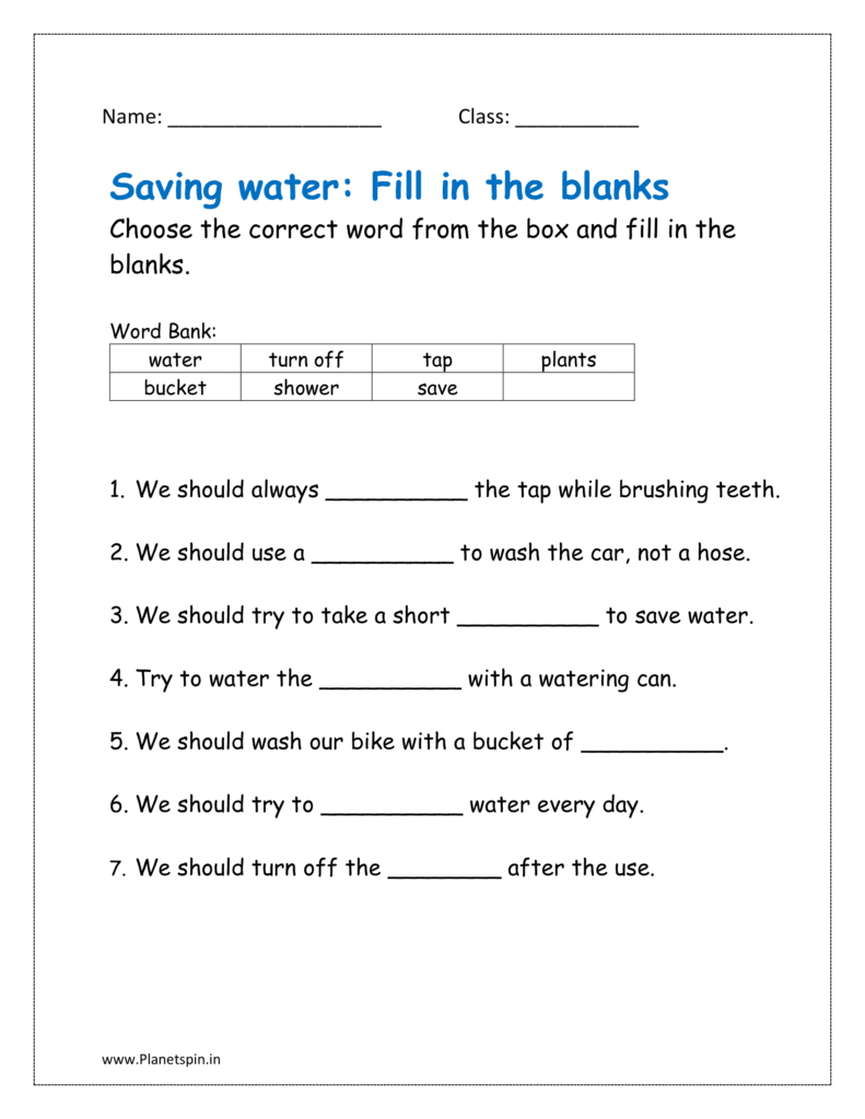 Save water worksheet for grade 1 pdf | Planetspin.in
