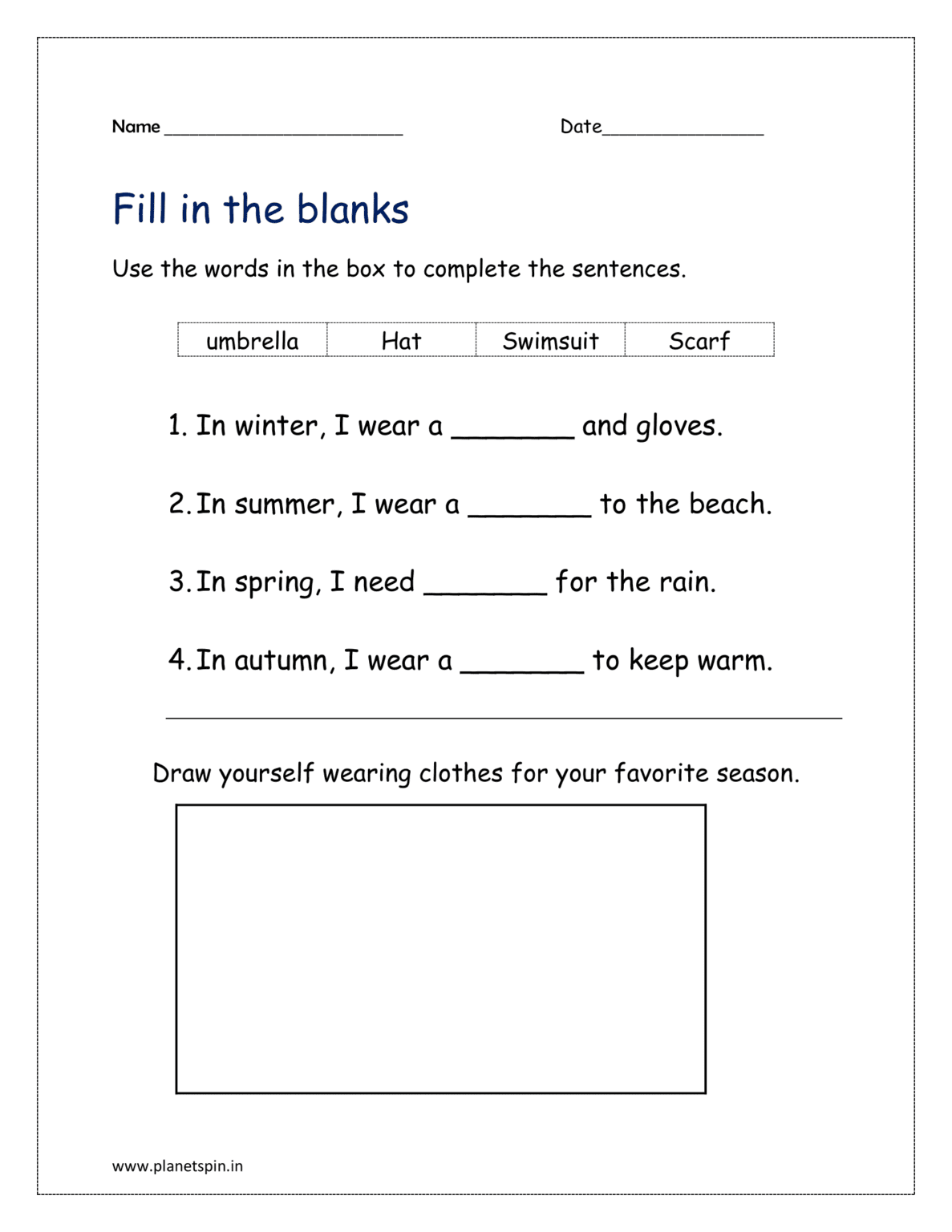 Seasons and clothes worksheet for kindergarten | Planetspin.in