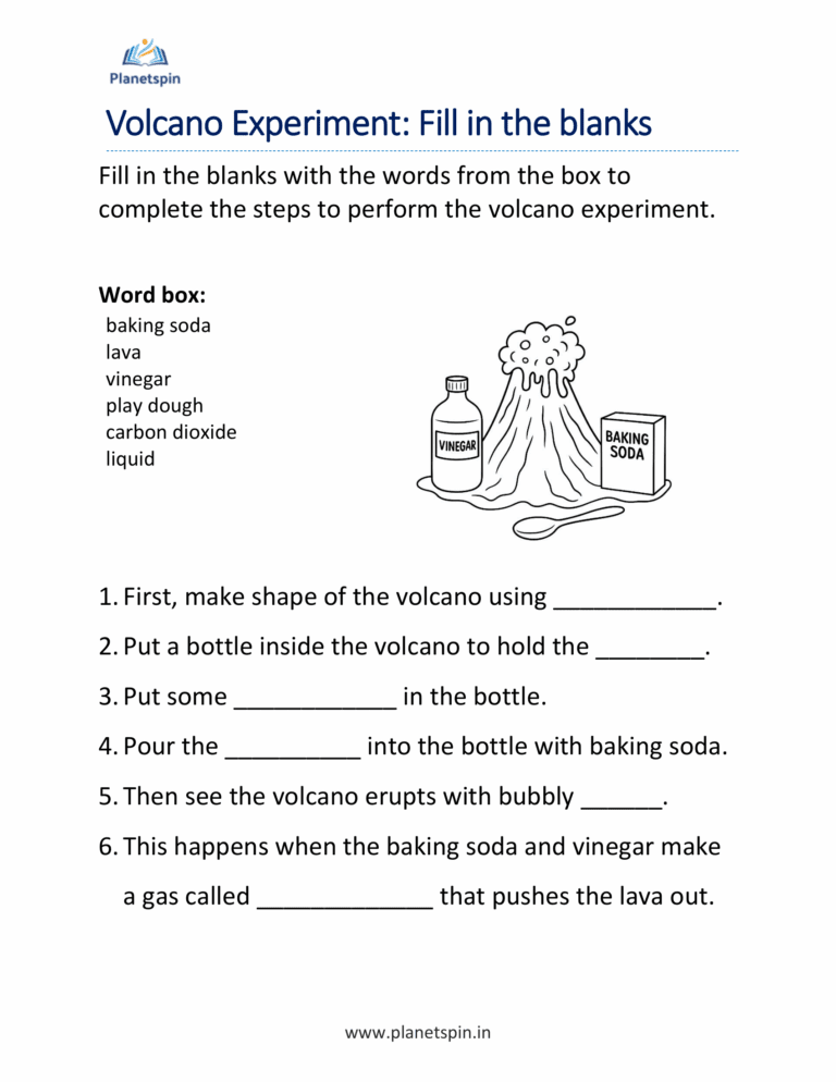 Baking soda volcano experiment worksheet | Planetspin.in
