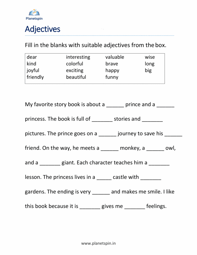 Identify adjectives in a sentence worksheet for grade 2